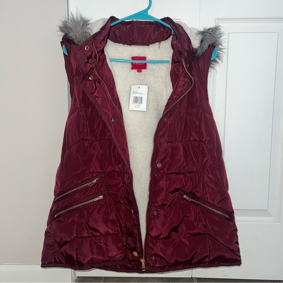 Guess | Jackets & Coats | Red Winter Womens Warm Vest With Faux Sherpa ...